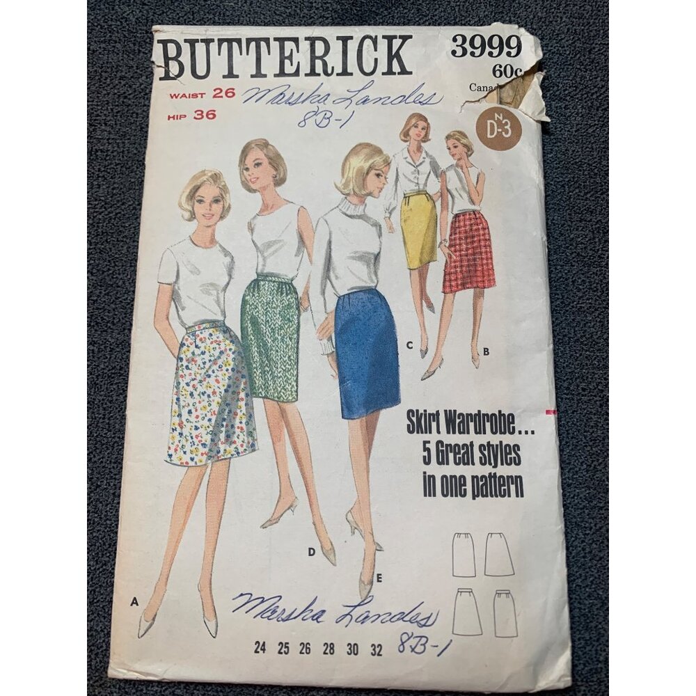 Butterick 3999 Vintage Sewing Pattern 1960s Skirt Siz… - Gem